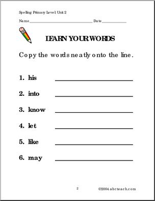 High Frequency Spelling: Primary, Unit 2 – Abcteach