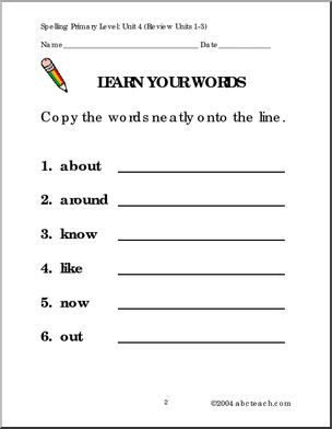Primary, Unit 4 High Frequency Spelling – Abcteach