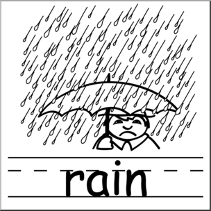 Clip Art: Basic Words: Rain B&W Labeled – Abcteach
