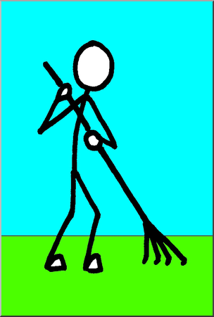 Clip Art: Stick Guy Raking Color – Abcteach