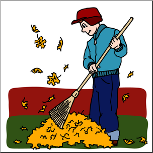 Clip Art: Kids: Chores: Raking Leaves Color – Abcteach