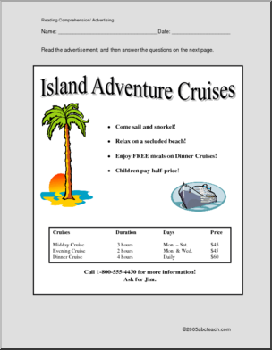 Comprehension: Island Adventure (upper elementary) – Abcteach