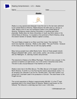 Comprehension: State – Alaska (elementary) – Abcteach