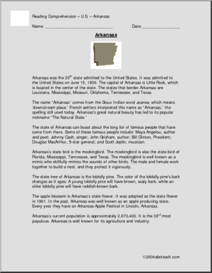 Comprehension: State – Arkansas (elementary) – Abcteach