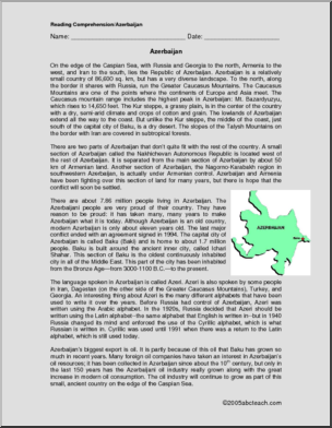 Comprehension: Azerbaijan (upper elem/middle) – Abcteach