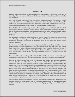 Comprehension: Passover (upper elem/ middle school) – Abcteach