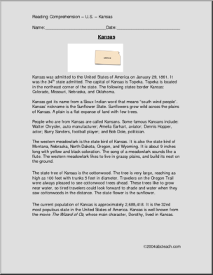 Comprehension: State – Kansas (elementary) – Abcteach