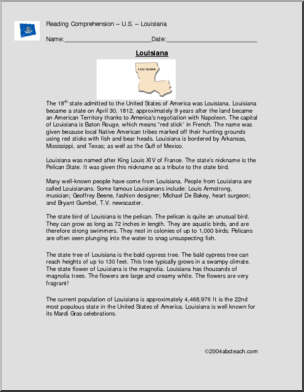 Comprehension: State – Louisiana (elementary) – Abcteach