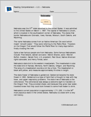 Comprehension: State – Nebraska (elementary) – Abcteach