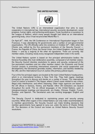 Comprehension: The United Nations (middle/high) – Abcteach