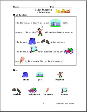 I Like Summer Rebus – Abcteach