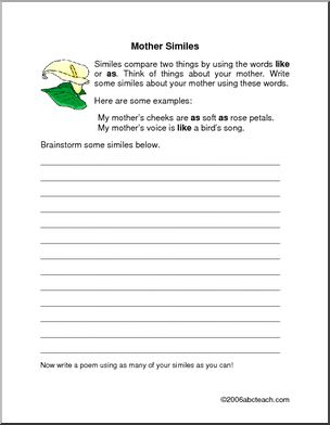 Mother’s Day Similes (elem) Writing Prompt – Abcteach