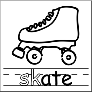 Clip Art: Basic Words: -ate Phonics: Skate 1 B&W – Abcteach