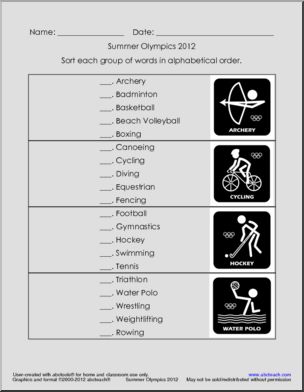 ABC Order: Summer Olympic Events – Abcteach