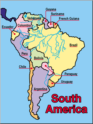 Clip Art: South America Map Color Labeled – Abcteach