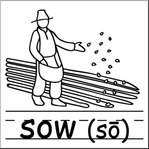 Clip Art: Basic Words: Sow 1 B&W Labeled – Abcteach