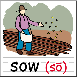 Clip Art: Basic Words: Sow 1 Color Labeled – Abcteach