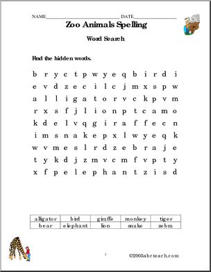 Animals (elementary) Spelling – Abcteach