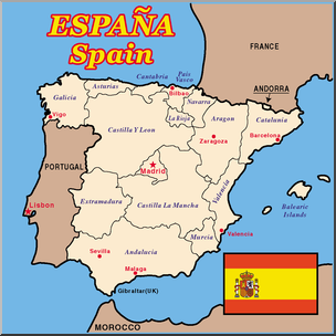Clip Art: Spain Map Color Labeled – Abcteach