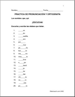 Spanish: Pronunciation & Spelling – que & qui – Abcteach