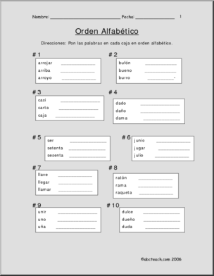 Spanish: OrtografÃŒa – PrÂ·ctica de orden alfabÃˆtico: la segunda letra ...