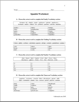 Spanish: Vocabulary (review) – Abcteach