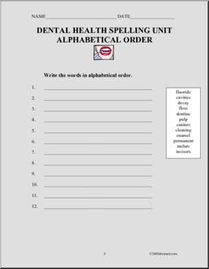 Dental Health Spelling – Abcteach