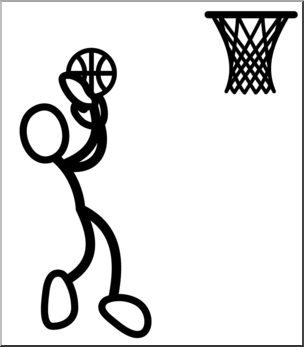 Clip Art: Stick Guy Basketball Shot B&W – Abcteach