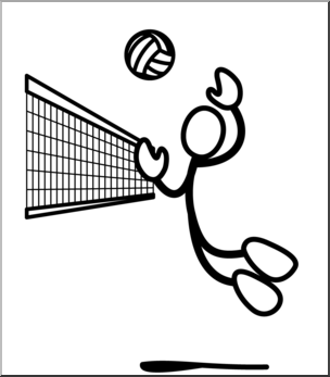 Clip Art: Stick Guy Volleyball Hit B&W – Abcteach