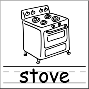 Clip Art: Basic Words: Stove B&W Labeled – Abcteach