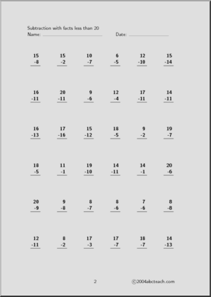 Subtraction – facts up to (set 7 ) Clip Art – Abcteach