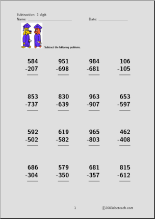 Subtraction – 3 digits (set 5) Clip Art – Abcteach