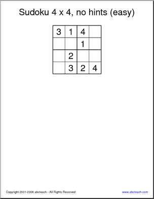 Sudoku 4×4, no hints, easy – Abcteach
