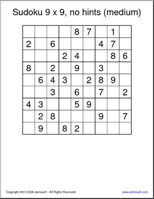 Sudoku 9×9, no hints, medium – Abcteach
