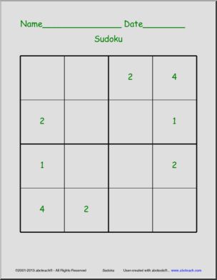 Sudoku: 4×4 Grid (with tiles) – Abcteach