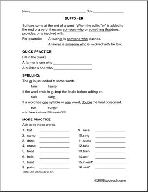 Suffixes – ER’ Grammar – Abcteach