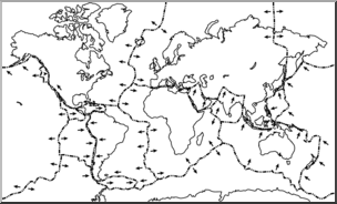 Clip Art: Tectonic Plates B&W w/ Directions of Movement – Abcteach