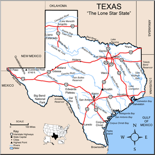 Clip Art: US State Maps: Texas Grayscale Detailed – Abcteach