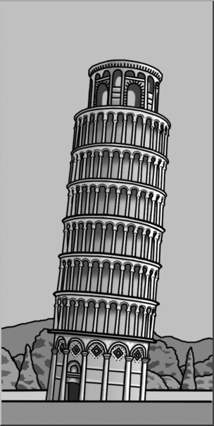 Clip Art: Leaning Tower of Pisa Grayscale – Abcteach