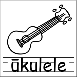 Clip Art: Basic Words: Ukulele B&W Labeled – Abcteach