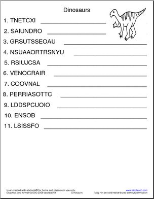 Unscramble the Words: Dinosaur – Abcteach