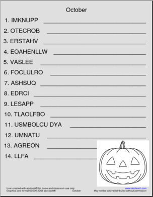 Unscramble the Words: October – Abcteach