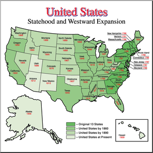 Clip Art: United States History: Statehood and Westward Expansion Color ...