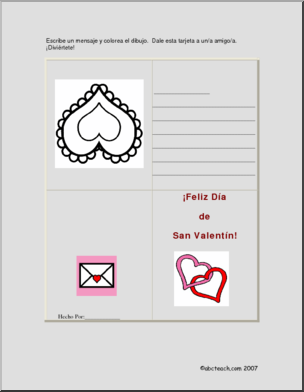Spanish: Una tarjeta de San ValentÃŒn (elementaria/secundaria) – Abcteach