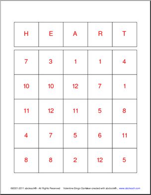 HEART Bingo Game – Abcteach