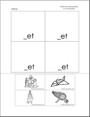 Cut & Paste Activity of et Words (k-1) Words from Words – Abcteach
