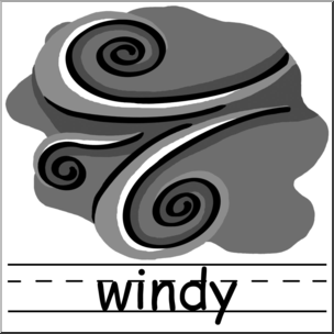 Clip Art: Weather Icons: Windy Grayscale Labeled – Abcteach