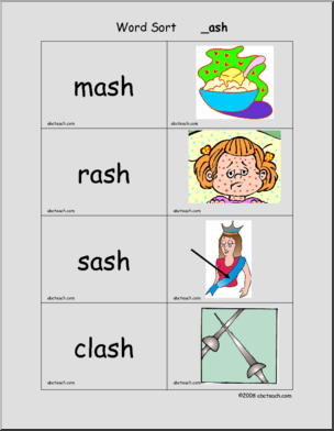 -ash Words’ Word Sort Center – Abcteach