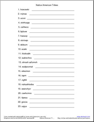 Unscramble the Words: Native American Tribes – Abcteach