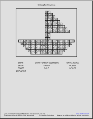 Word Game: Christopher Columbus – Abcteach